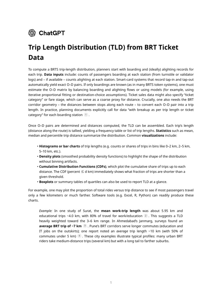 Trip Length Distribution (TLD) From BRT Ticket Data | PDF | Public ...