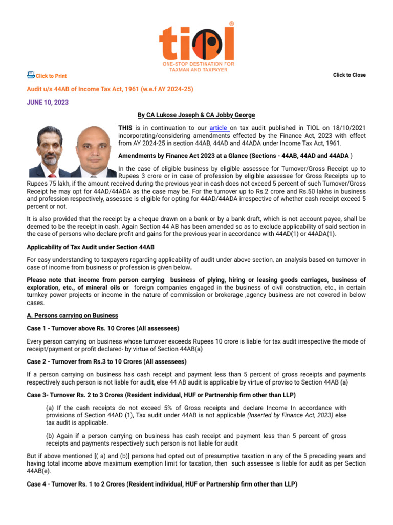 Tax Audit Limit A.y.2024-25 | PDF | Taxes | Limited Liability Partnership