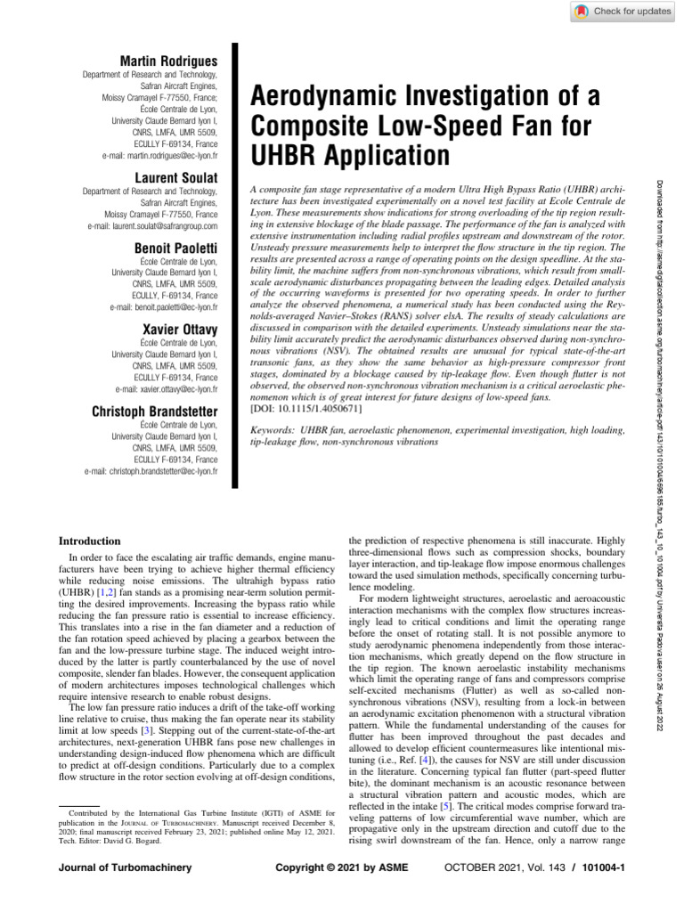 Aerodynamic Study of UHBR Composite Fan | PDF | Turbine | Fluid Dynamics