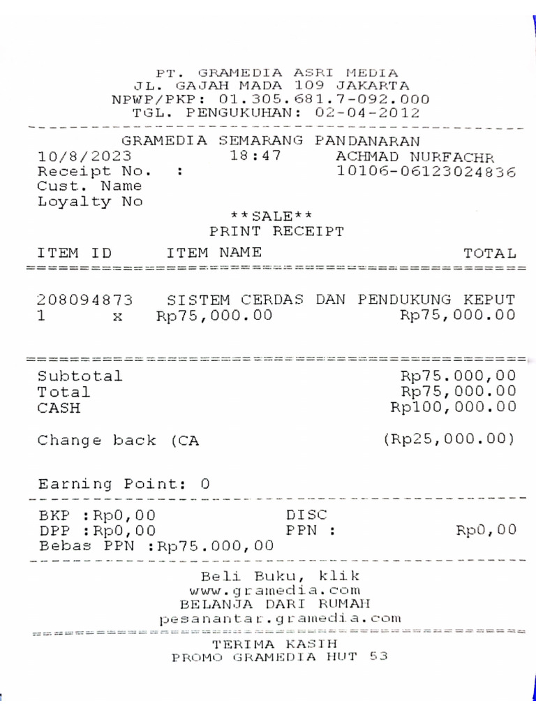 Nota Toko Buku Gramedia PDF | PDF