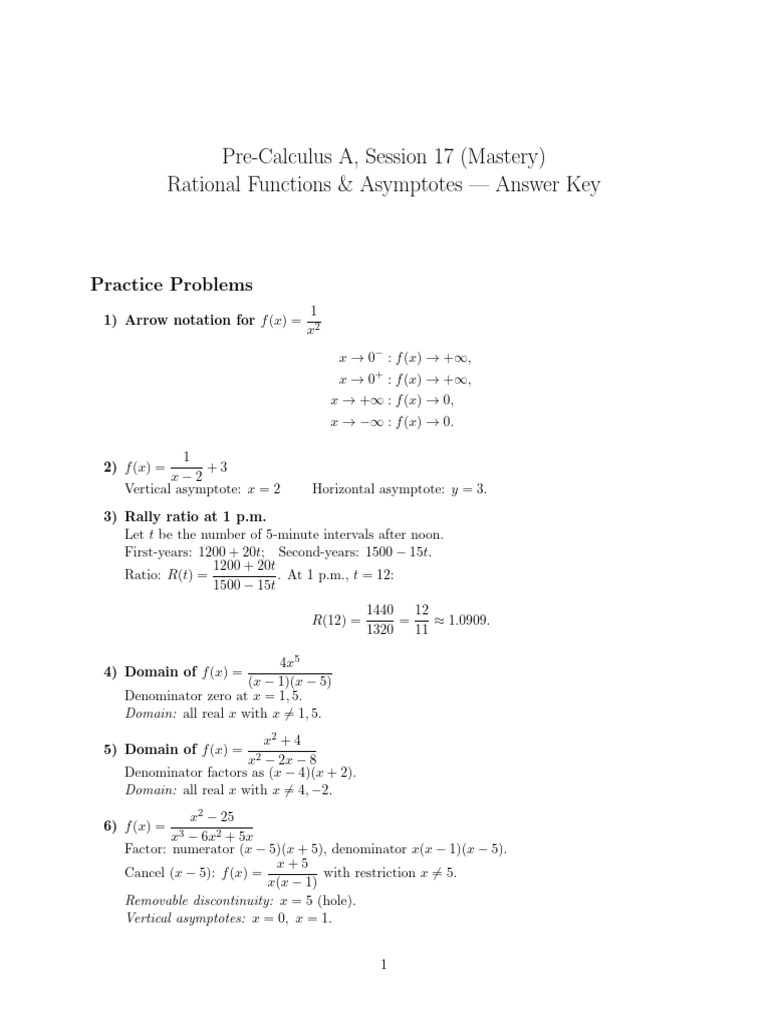Session 17 Pre Calculus A Asymptotes | PDF | Asymptote | Mathematical ...