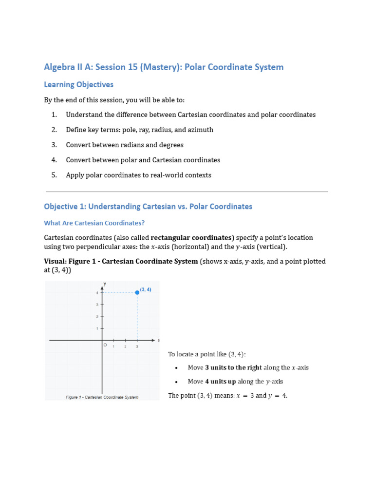 Algebra II A - Session 15 (Mastery) - Polar Coordinate System - Guided ...