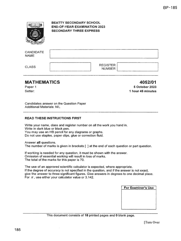 Beatty Sec 2023 Math Exam Paper | PDF | Area | Triangle