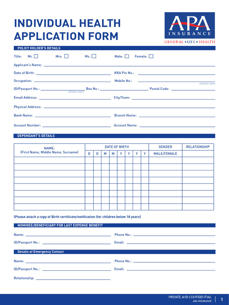 Individual Health Application Form - May 2025 | PDF | Diseases And ...