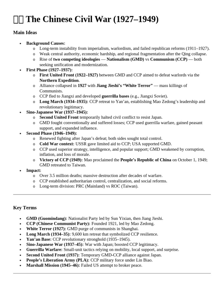 One Pager - The Chinese Civil War | PDF | Kuomintang | Chinese Civil War