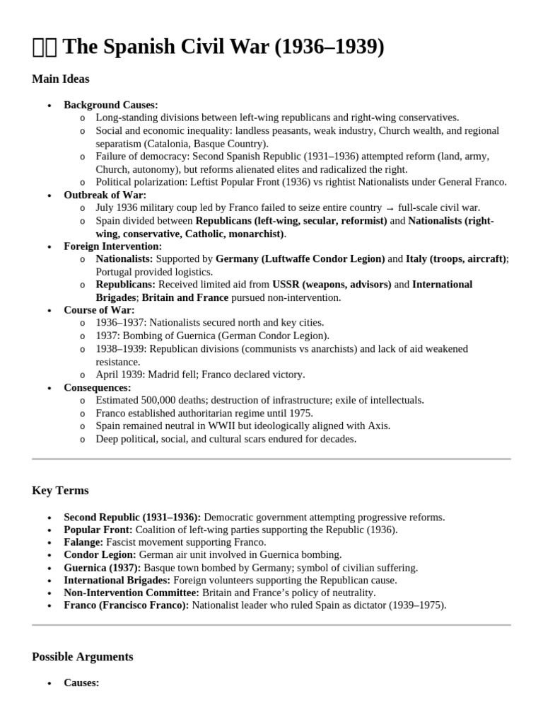One Pager - The Spanish Civil War | PDF | Spanish Civil War | Francisco ...