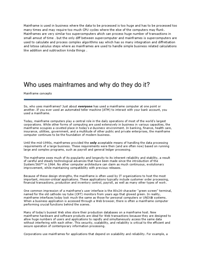 Who Uses Mainframes and Why Do They Do It | PDF | Mainframe Computer | Cloud Computing