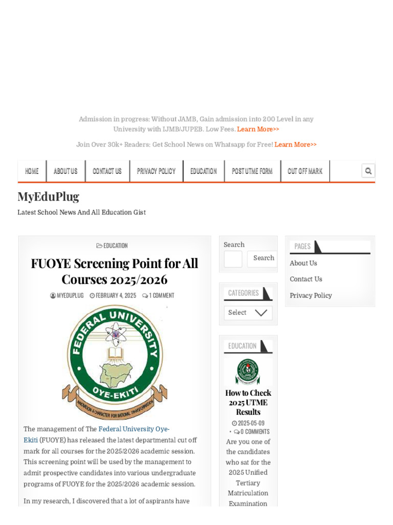 FUOYE Screening Points 2025/2026 | PDF