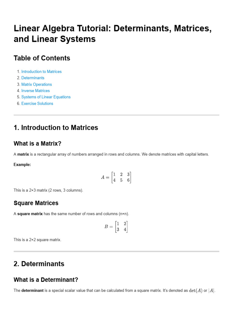 Linear Algebra: Matrices & Determinants Guide | PDF | Matrix ...