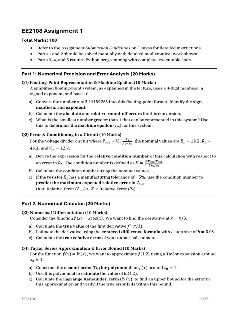 EE2108 Assignment 1 | PDF | Matrix (Mathematics) | Determinant