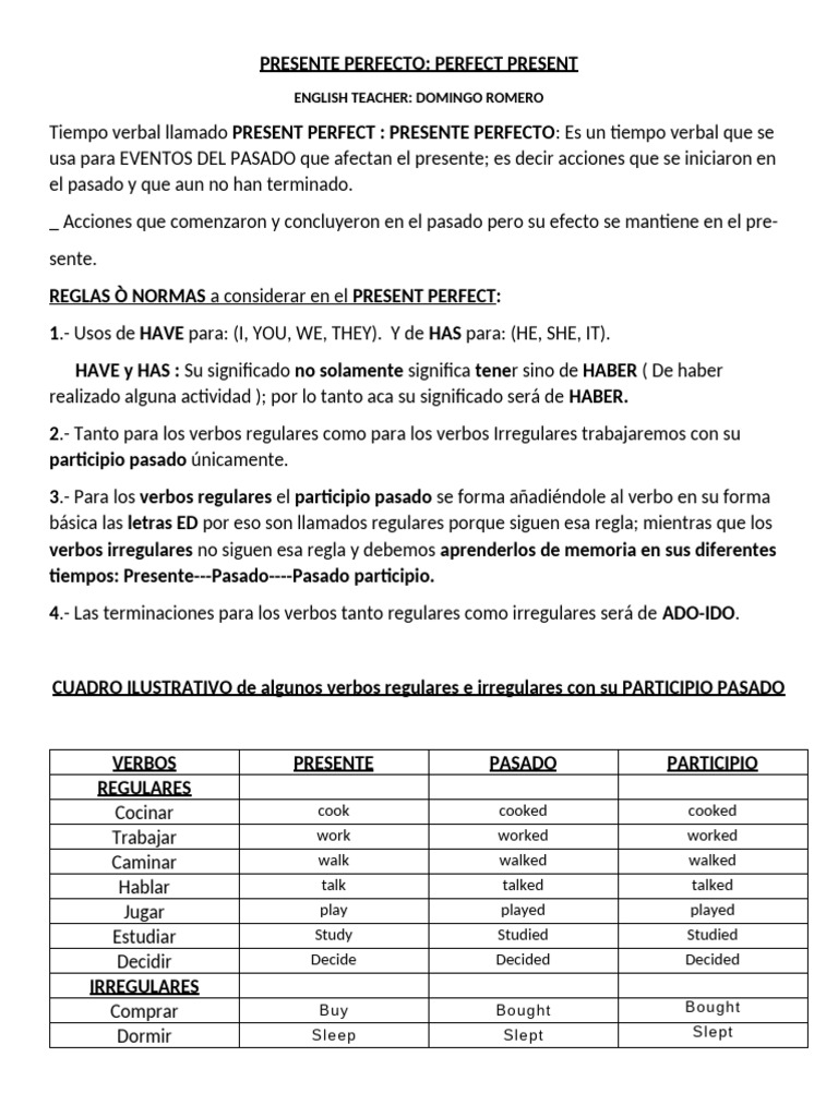 Presente Perfecto | PDF | Verbo | Morfología Lingüística