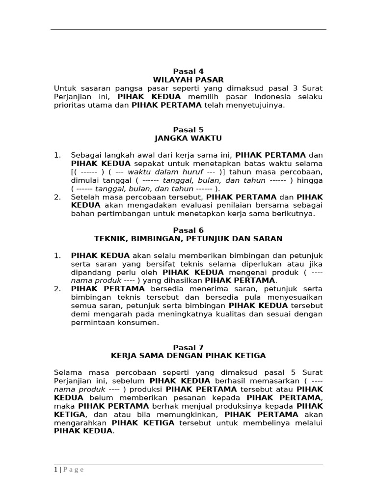 Contoh Surat Perjanjian Kerjasama Dalam Bidang Bisnis | PDF
