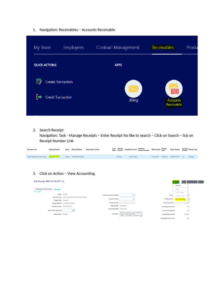 Manage Accounts Receivable Receipts | PDF