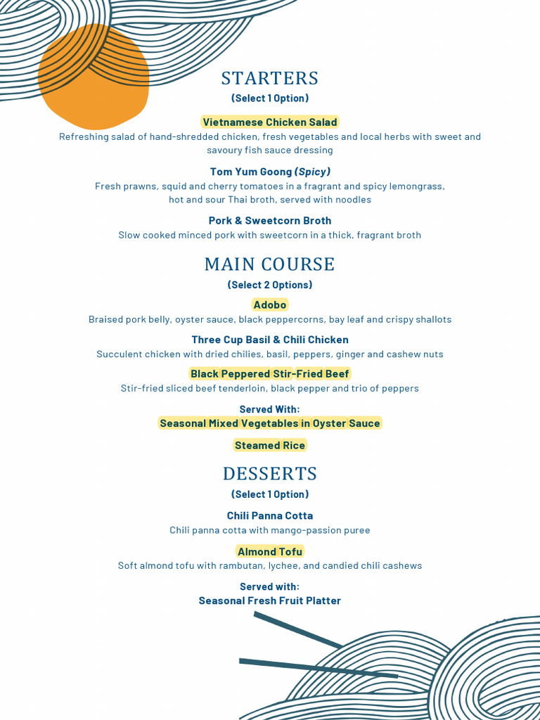 CMH Menu: Starters, Mains, Desserts | PDF