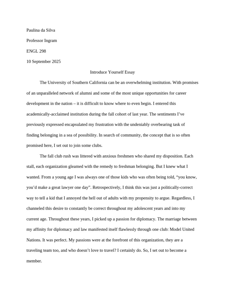 Introduce Yourself Essay | PDF