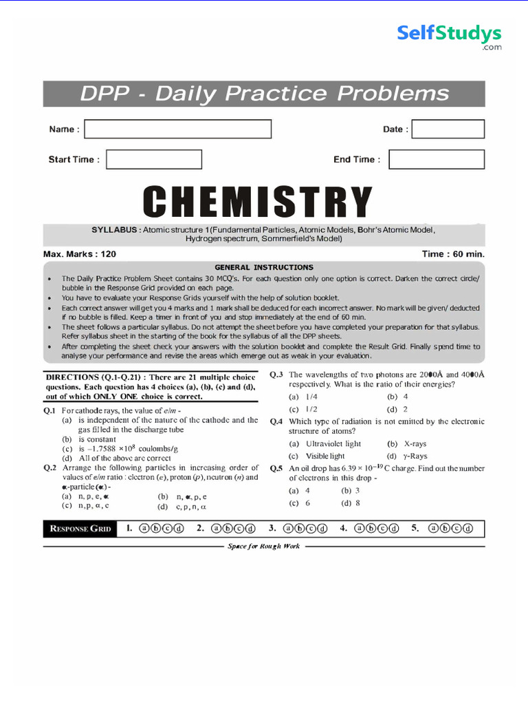 Chemistry DPP-2 Atomic Structure For NEET | PDF
