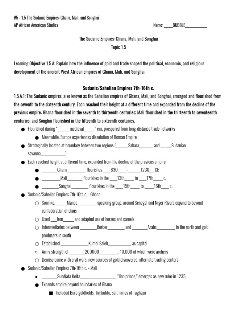5 - 1.5 The Sudanic Empires Ghana Mali and Songhai | PDF | Mali | Africa