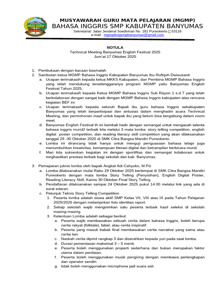 Notula Technical Meeting Bef 2025 | PDF