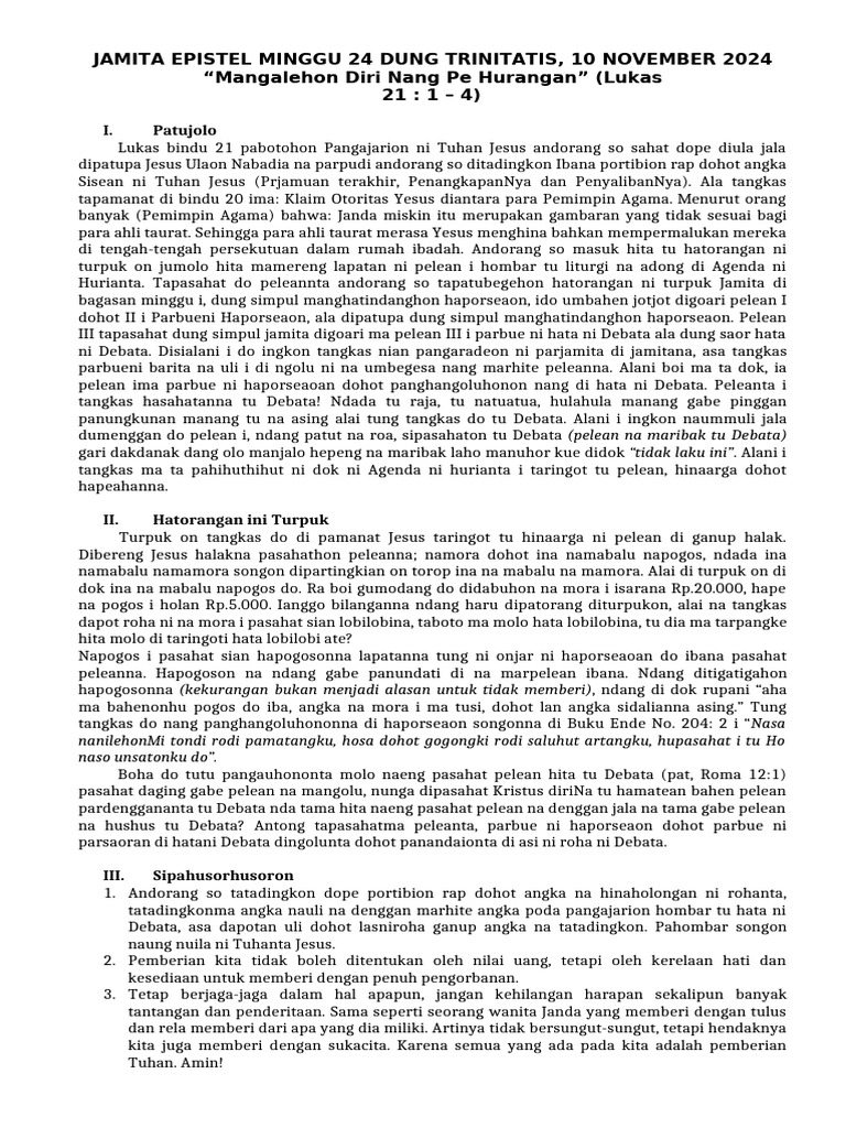 Jamita Epistel Minggu 24 Dung Trinitatis | PDF