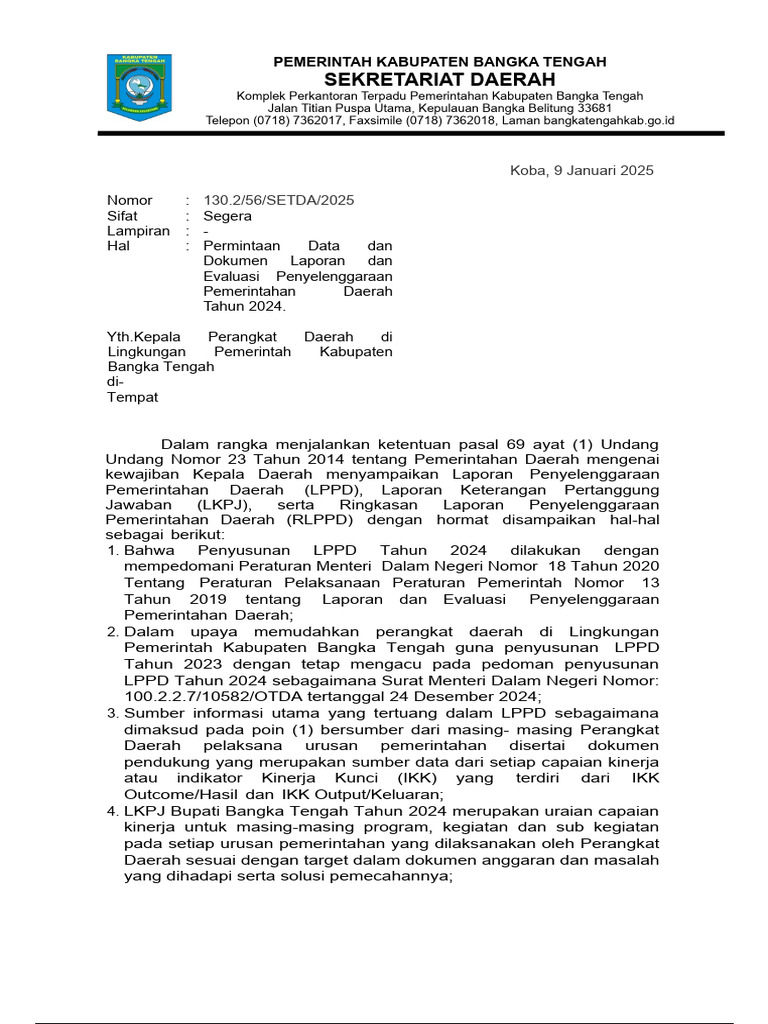 Permintaan Data LPPD Ke OPD | PDF