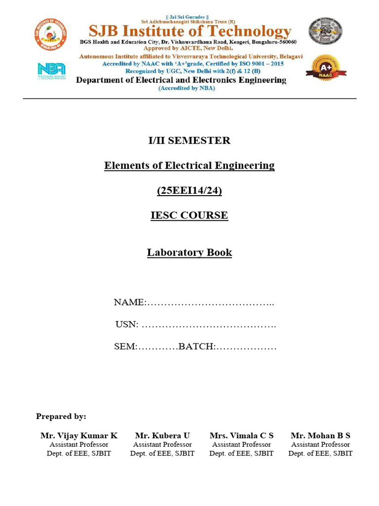 Electrical Engineering Lab Manual | PDF | Engineering | Knowledge