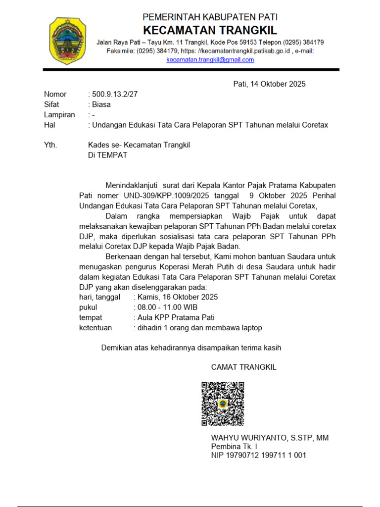 Undangan Edukasi Tata Cara Pelaporan SPT Tahunan Melalui Coretax | PDF