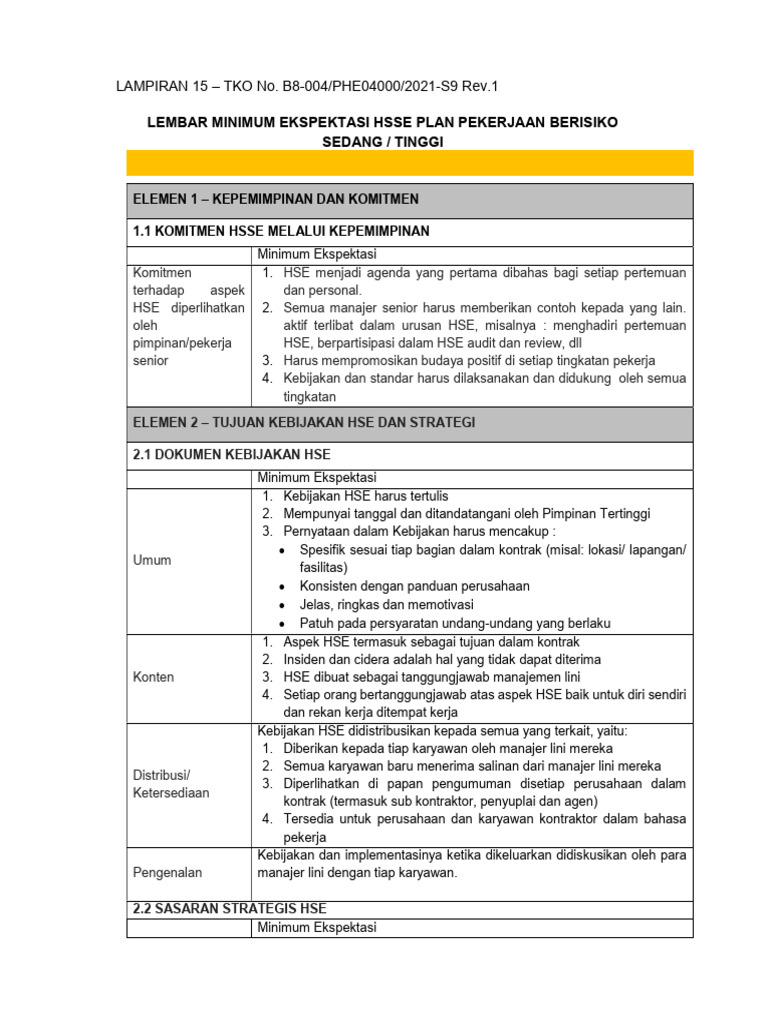Minreq HSE PLan (B8-004_PHE04000_2021-S9 Rev.1 TKO Pengelolaan Contractor Safety Management ...