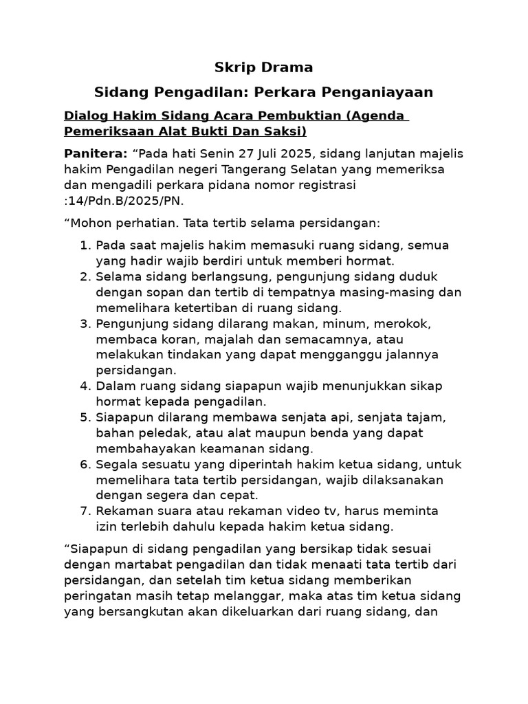 Skrip Drama PENGADILAN | PDF
