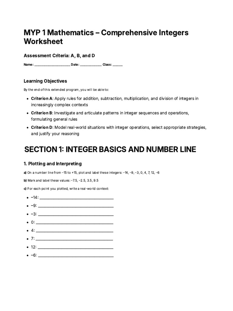 Comprehensive Integer Worksheet | PDF | Numbers | Mathematics