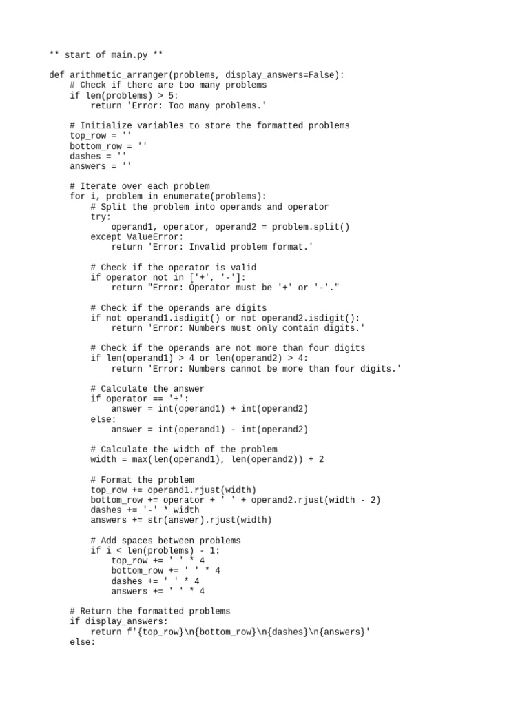Build An Arithmetic Formatter Project | PDF
