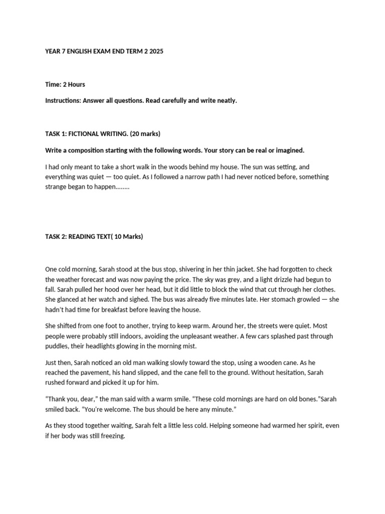 Year 7 English Assessment 2025 | PDF