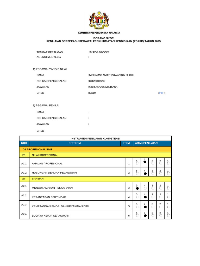 Penilaian PBPPP Guru 2025 SK Pos Brooke | PDF
