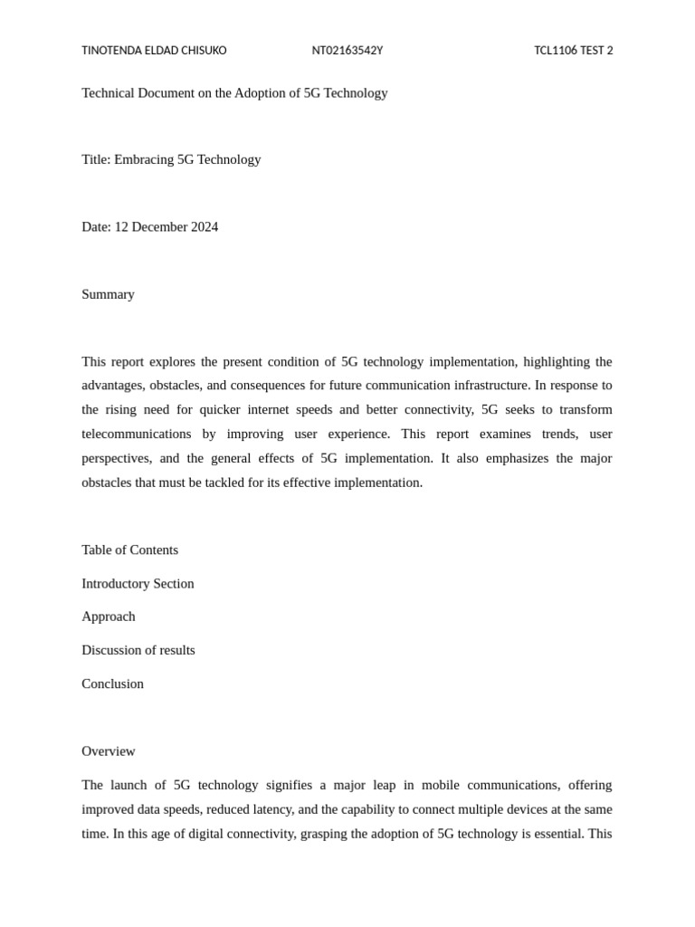 Edited - Echnical Report On The Adoption of 5G Technology | PDF ...
