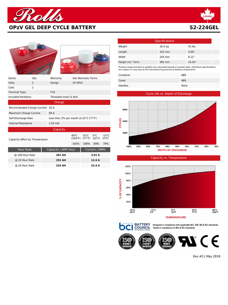 Rolls Battery S2-224GEL | PDF | Energy Storage | Electricity