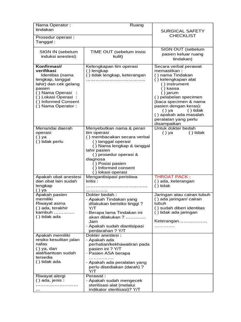 2.2.5.2. Formulir Surgical Safety Checklist | PDF
