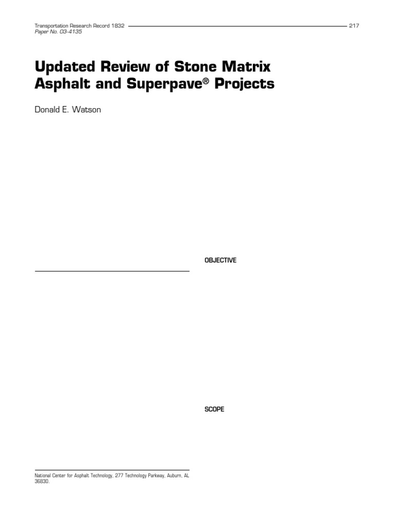 Watson 2003 Updated Review of Stone Matrix Asphalt and Superpave ...