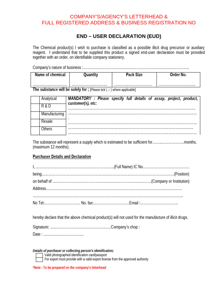 End User Declaration Eud Form | PDF