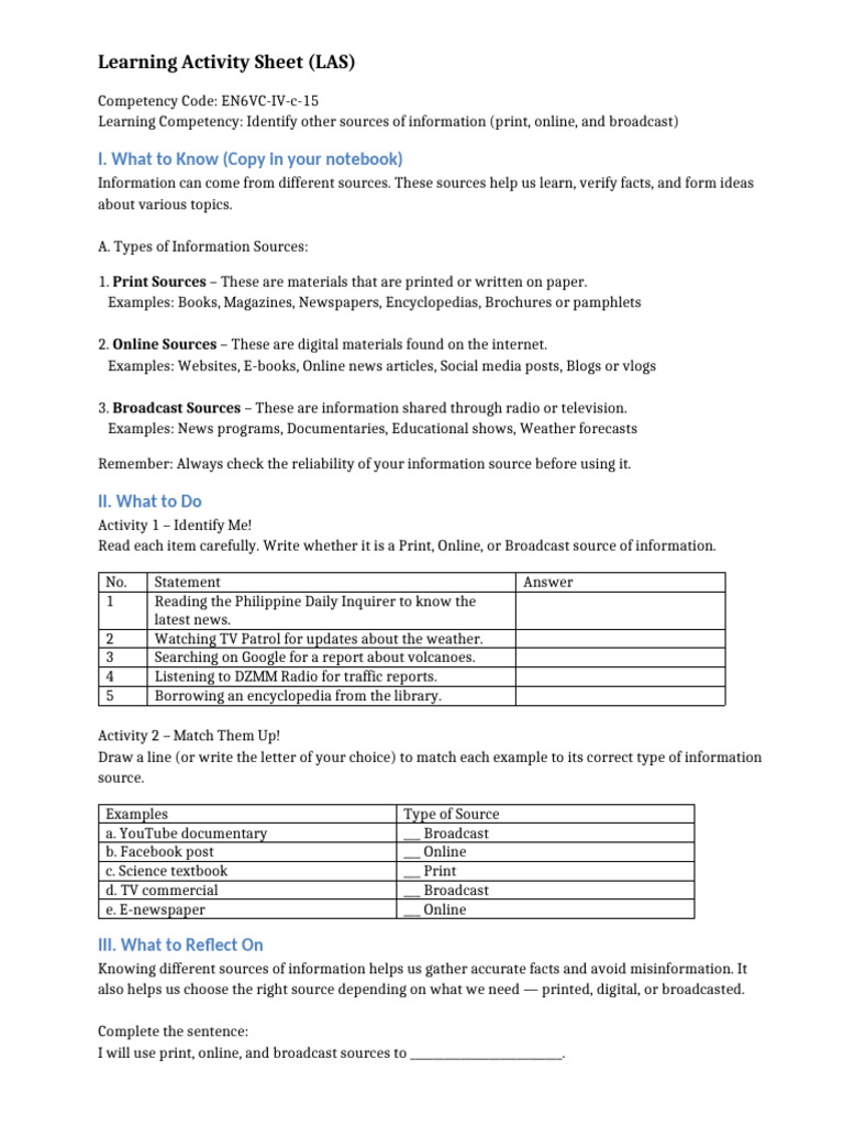 Identifying Information Sources Guide | PDF