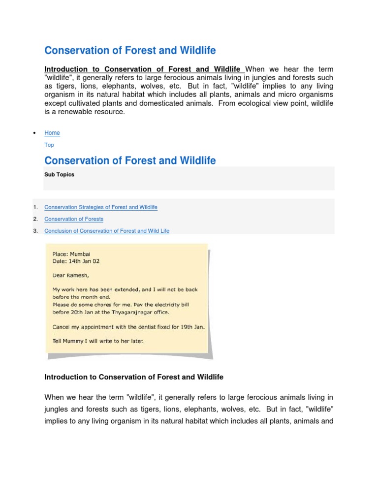 Conservation of Forest and Wildlife | Wildlife | Conservation Biology
