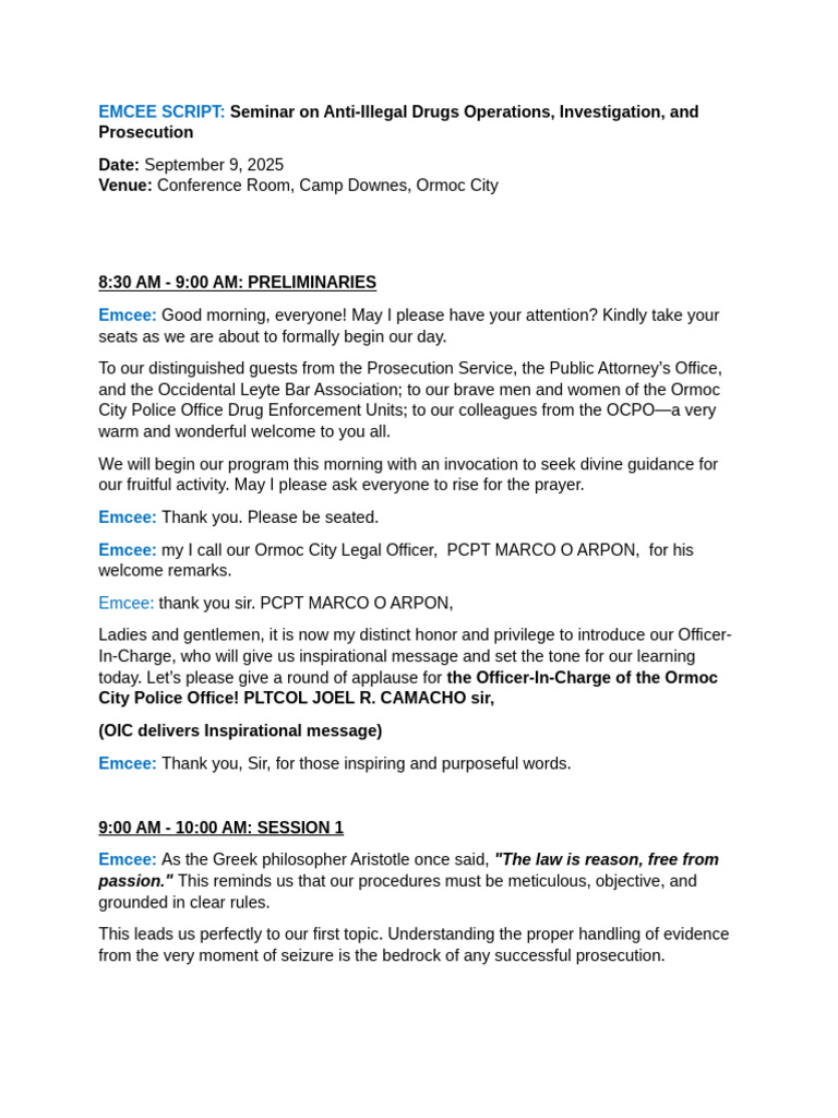 Anti-Illegal Drugs Seminar Script | PDF | Prosecutor