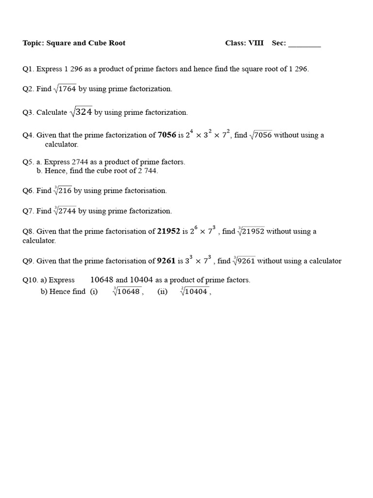 Square and Cube Root Day 1 | PDF