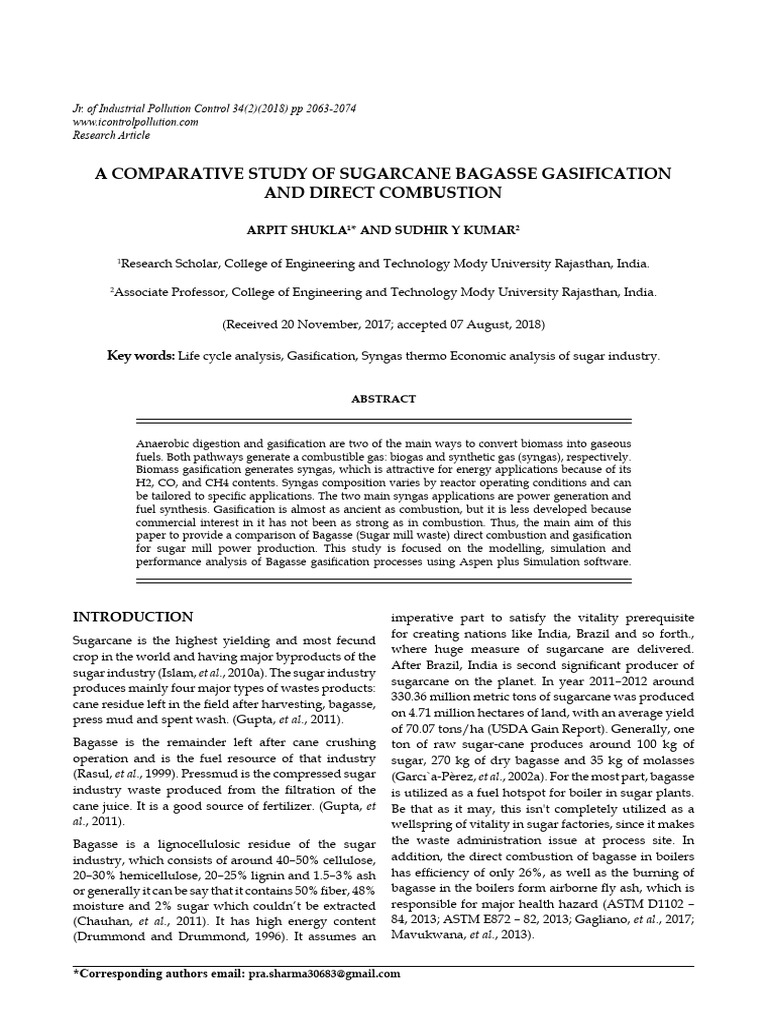 A Comparative Study of Sugarcane Bagasse Gasificationand Direct ...