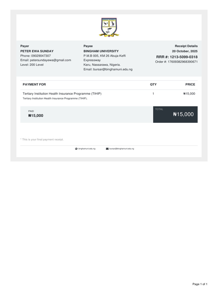 Payment Slip BHU 24 01 09 0028 | PDF