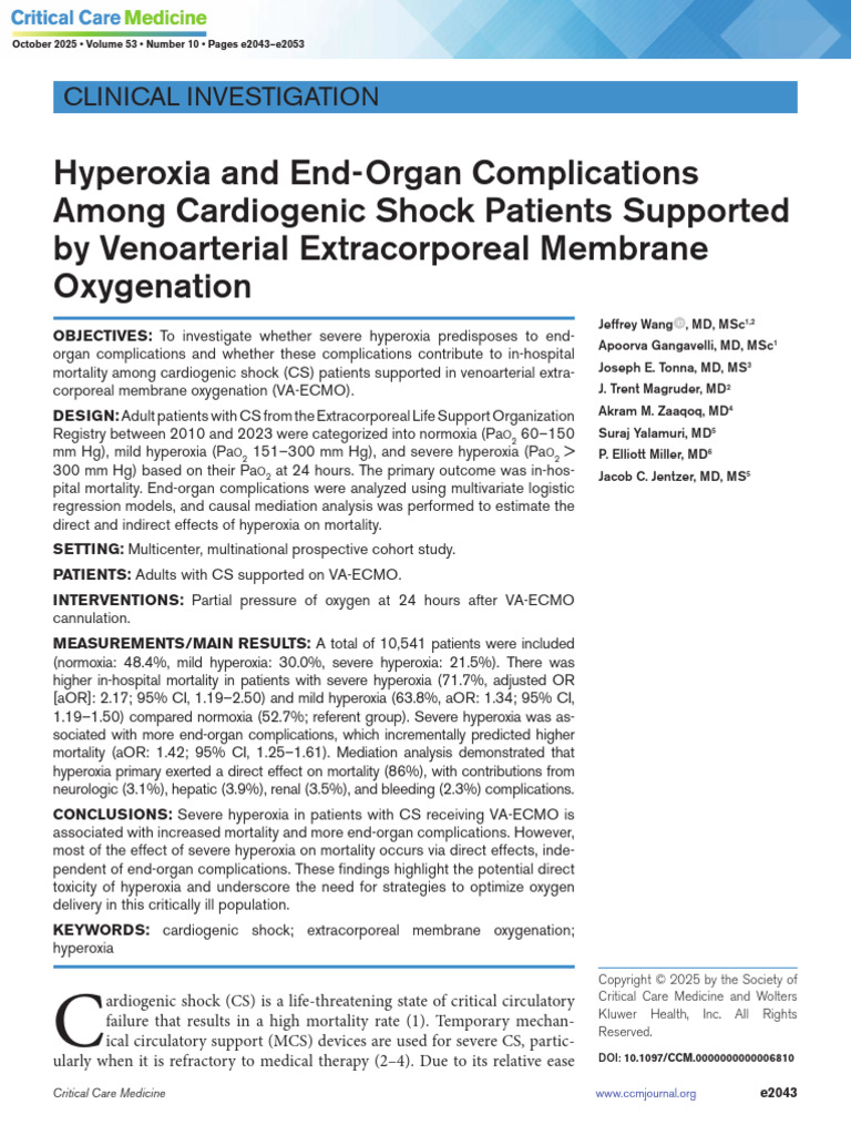 Hyperoxia and End Organ Complications Among.18 | PDF | Medical ...