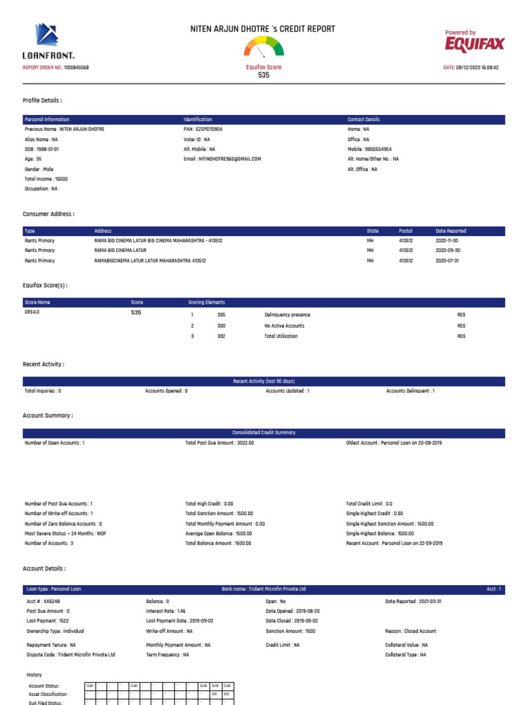 16 08 42.520 645943 Equifax Report | PDF | Credit | Finance & Money ...