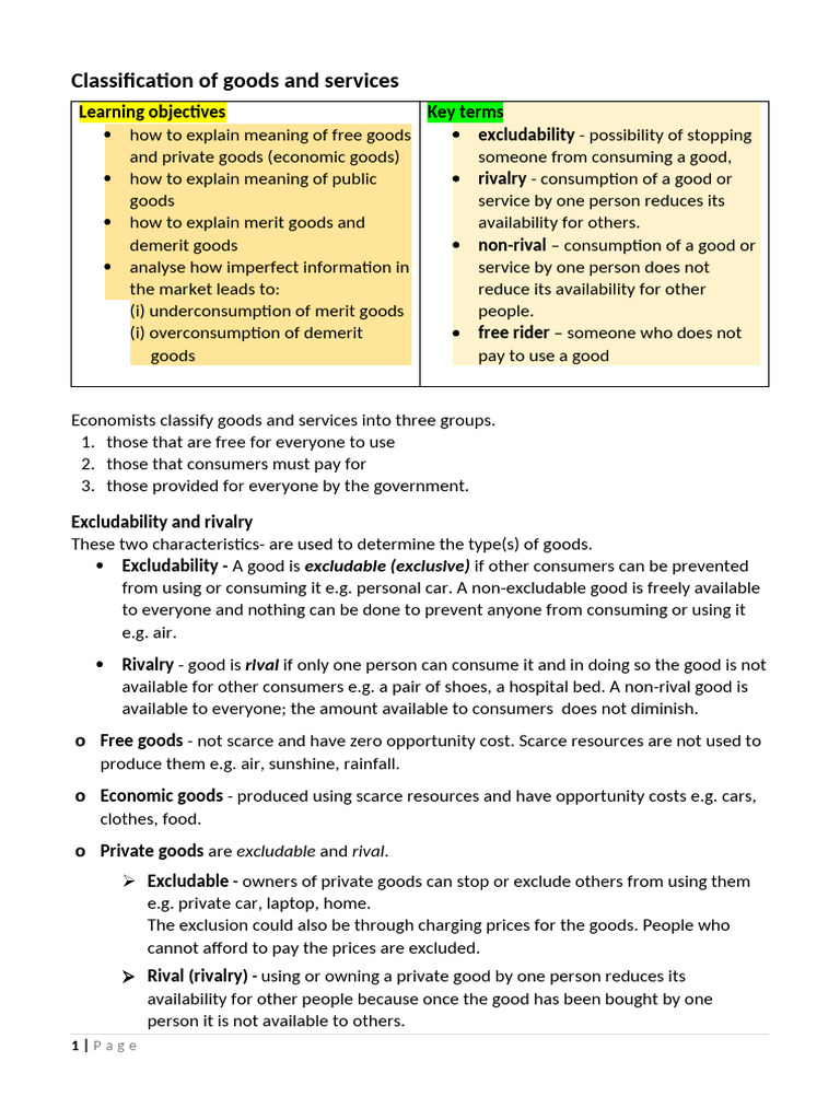 Classification of Economic Goods and Services | PDF | Goods | Public Good