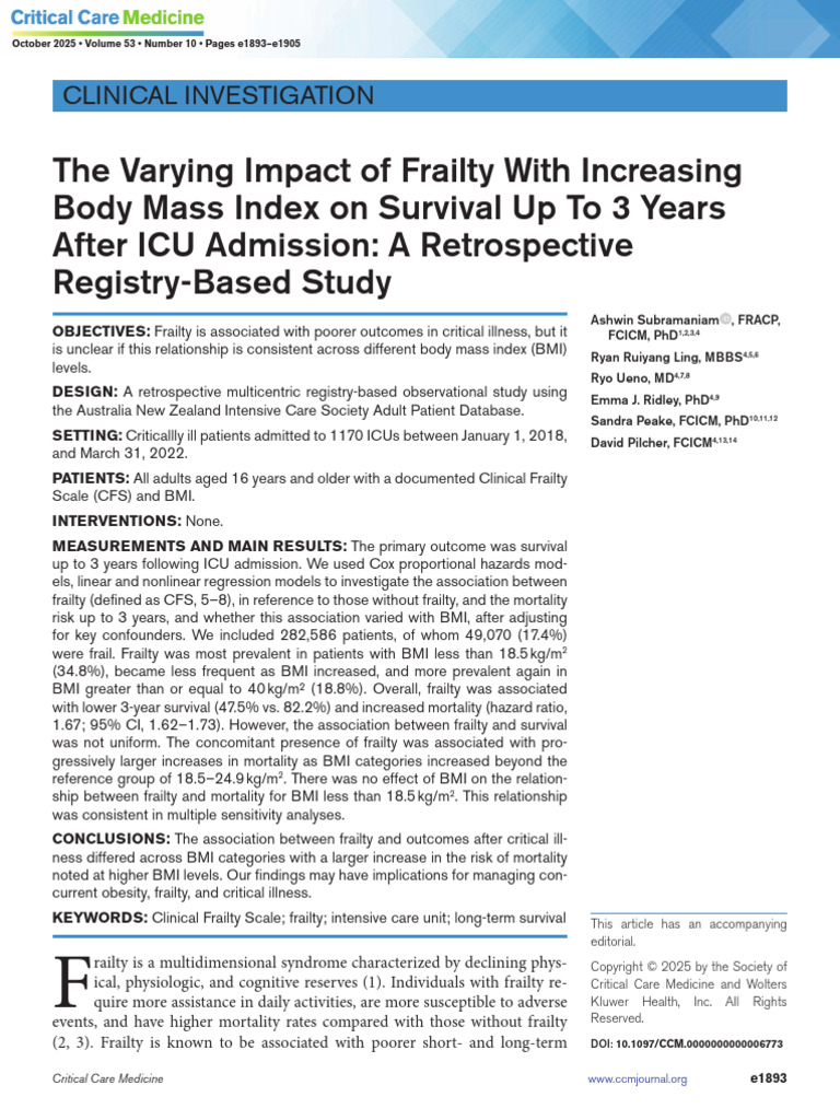 Frailty and BMI Impact on ICU Survival | PDF | Intensive Care Unit ...