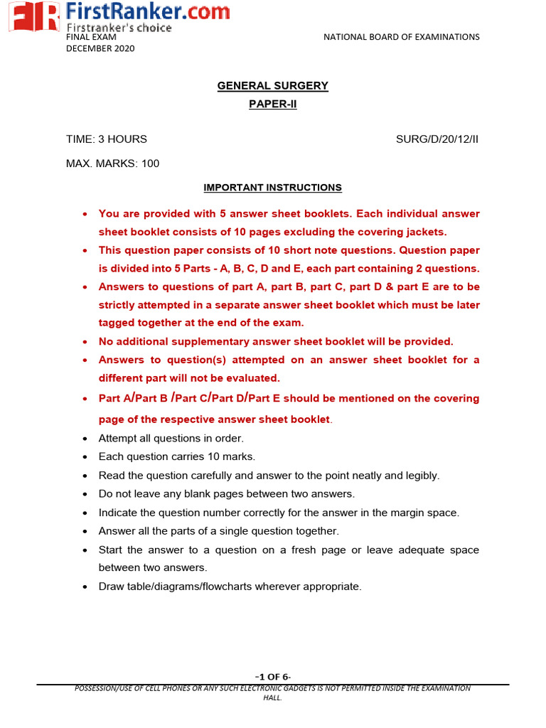 FR - DNB 2020 December General Surgery Paper II Question Paper | PDF ...