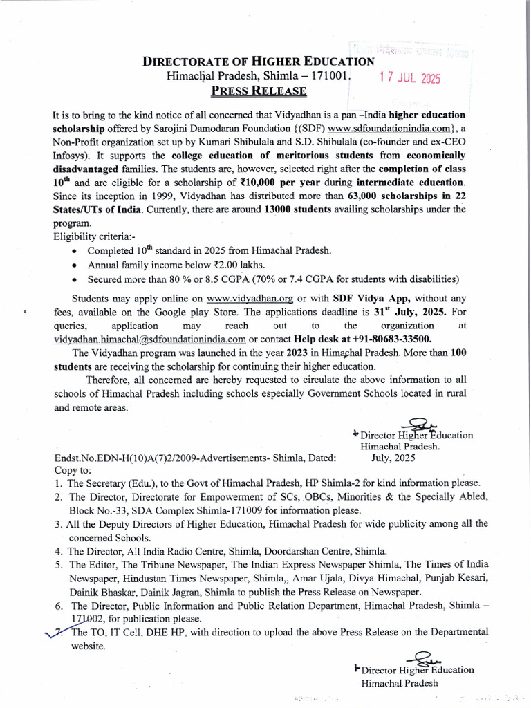 Vidyadhan Scholarship | PDF