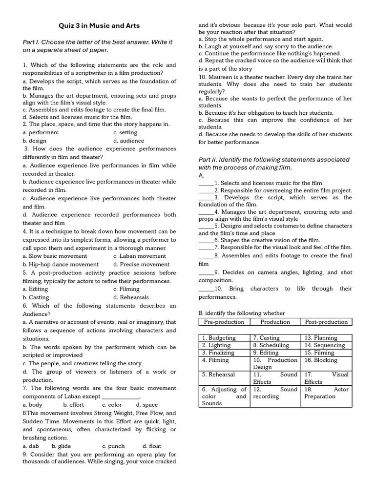 Music and Arts Quiz 3 Guide | PDF